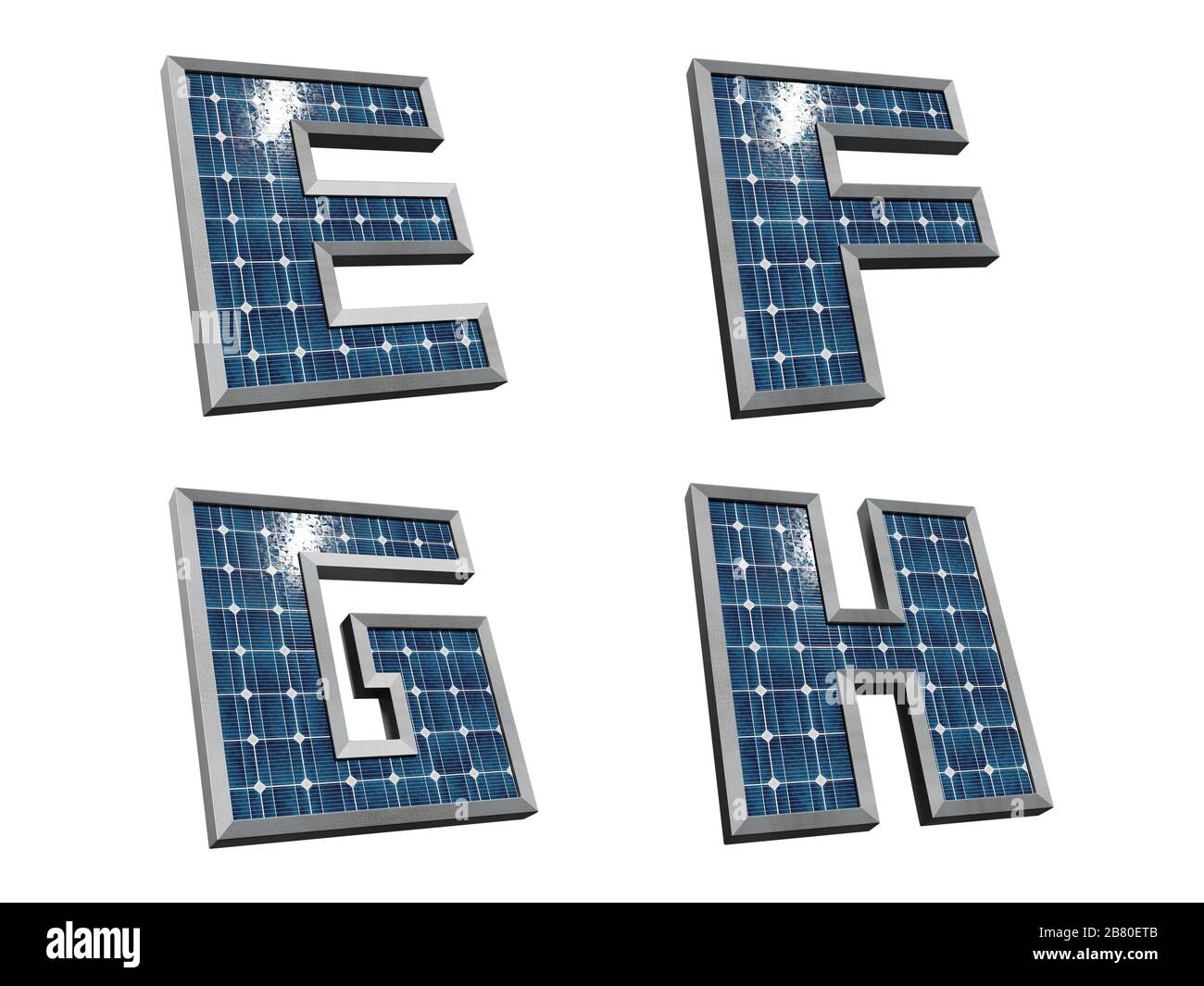 3D render of solar panel alphabet, letters E to H Stock Photo - Alamy
