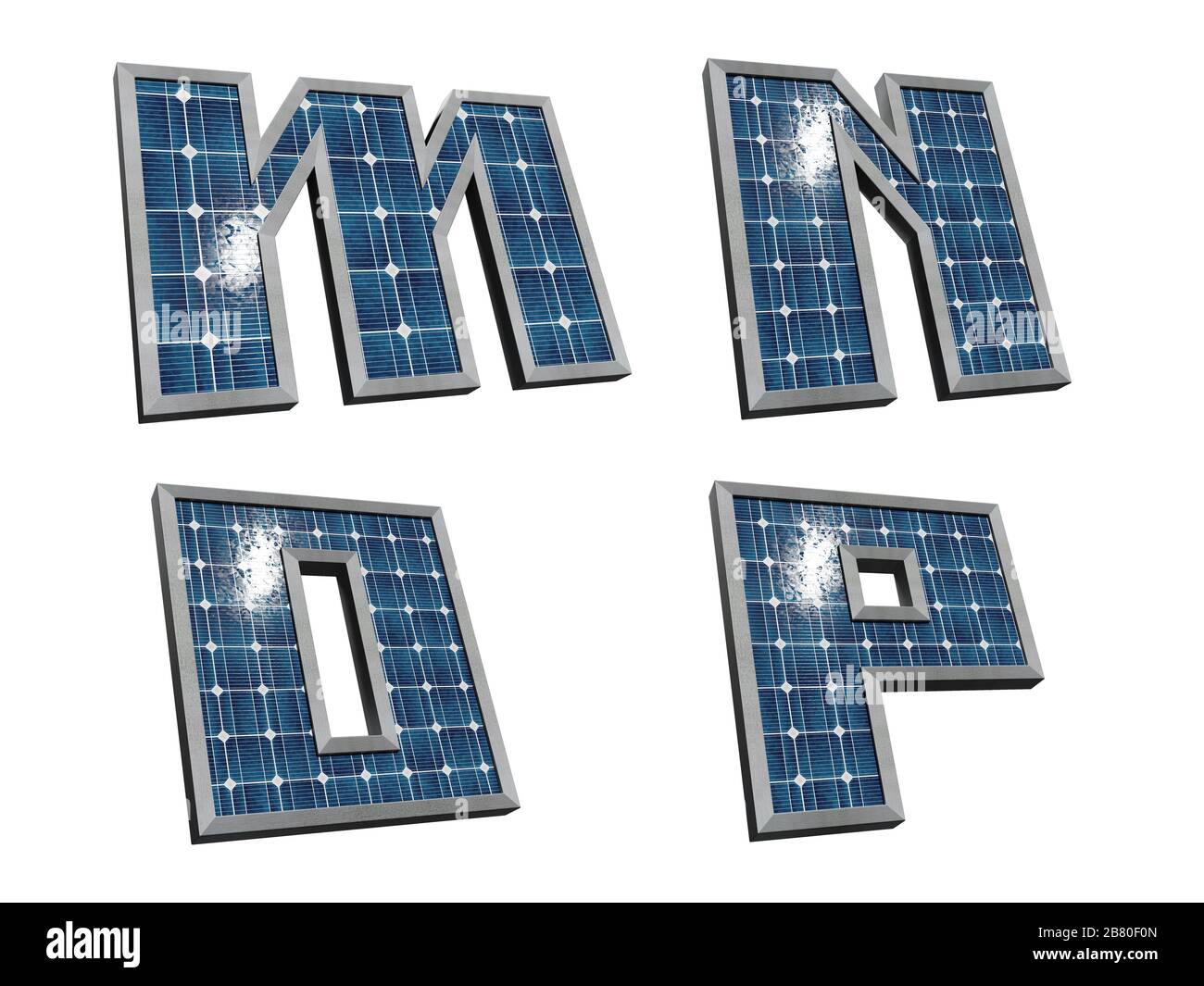 3D render of solar panel alphabet, letters M to P Stock Photo - Alamy