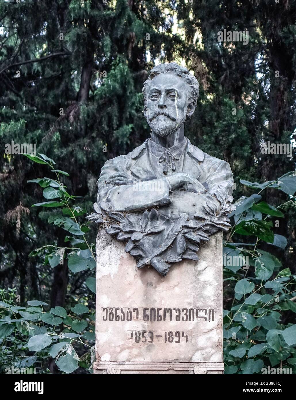 Tbilisi, Georgia - Sep 22, 2018. Bronze statue of famous man at the ...
