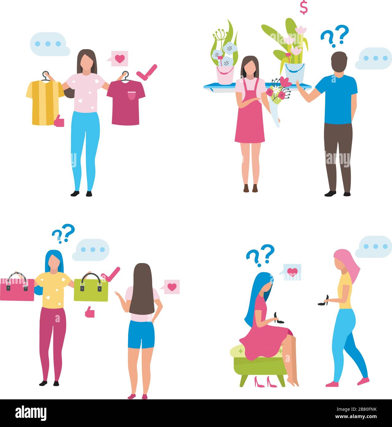 Buyers choosing goods flat vector illustrations set Stock Vector Image ...