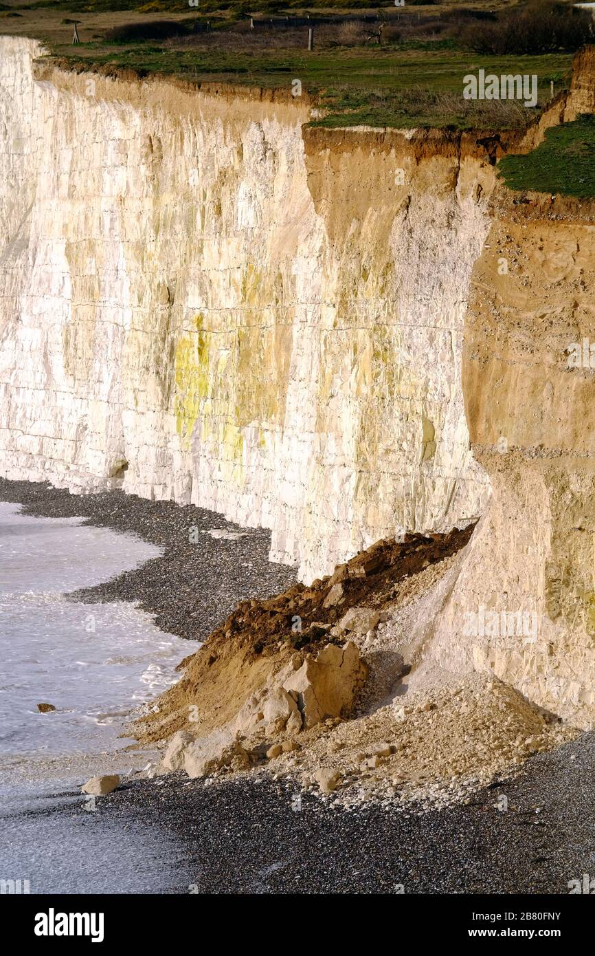 Cliff erosion causing rock falls along the Sussex coast near Birling ...
