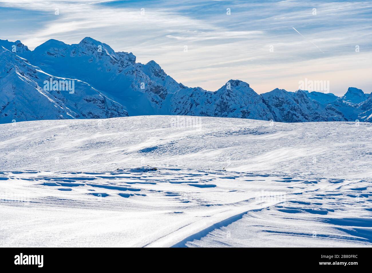 winter Mountain landscape in the Three Peaks Dolomites area near ...