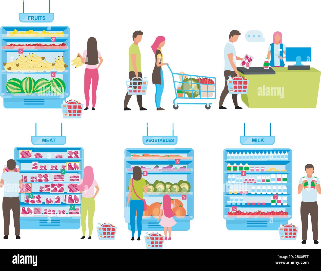 Customer buying process flat vector illustrations set Stock Vector ...