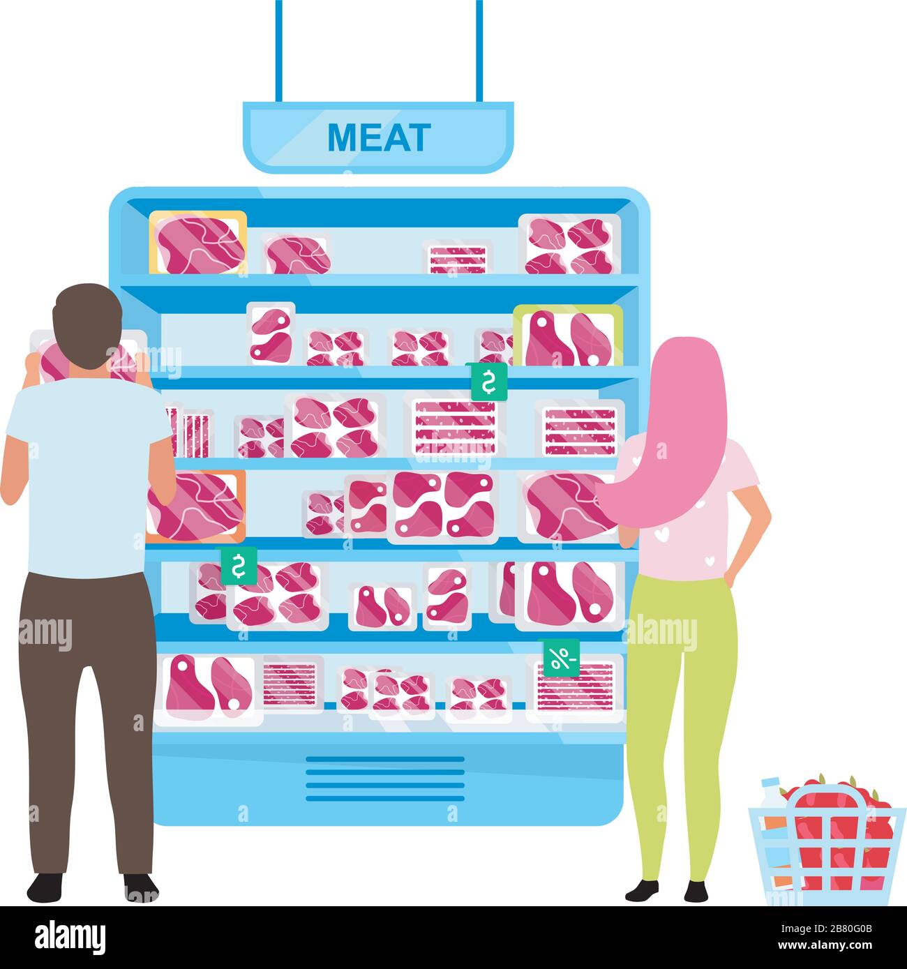 Customers choosing meat in butchery flat vector illustration Stock ...