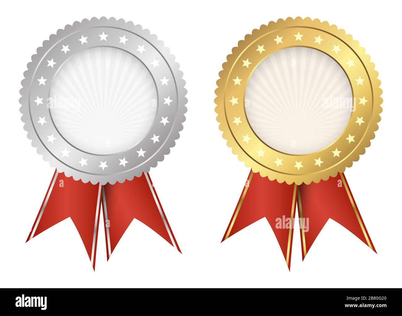 silver and gold seal of quality template with red ribbons Stock Vector ...