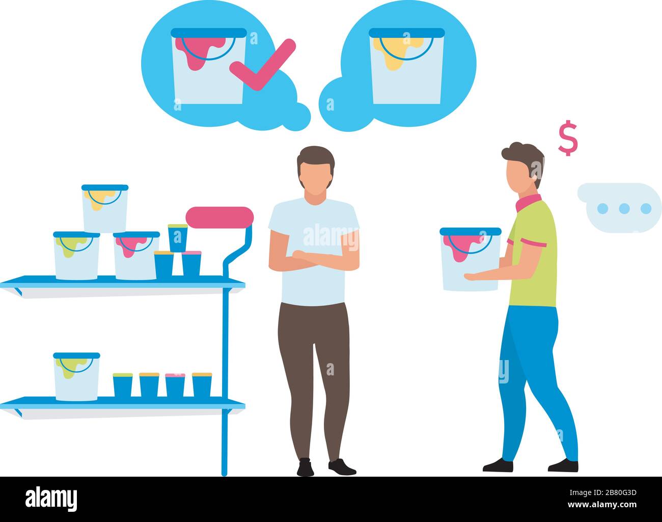 Male customer choosing paint flat vector illustration Stock Vector ...