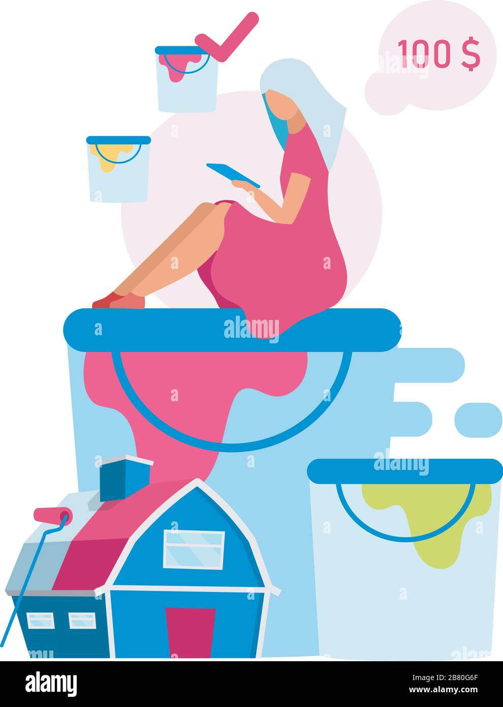 Customer making paint choice flat vector illustration Stock Vector ...