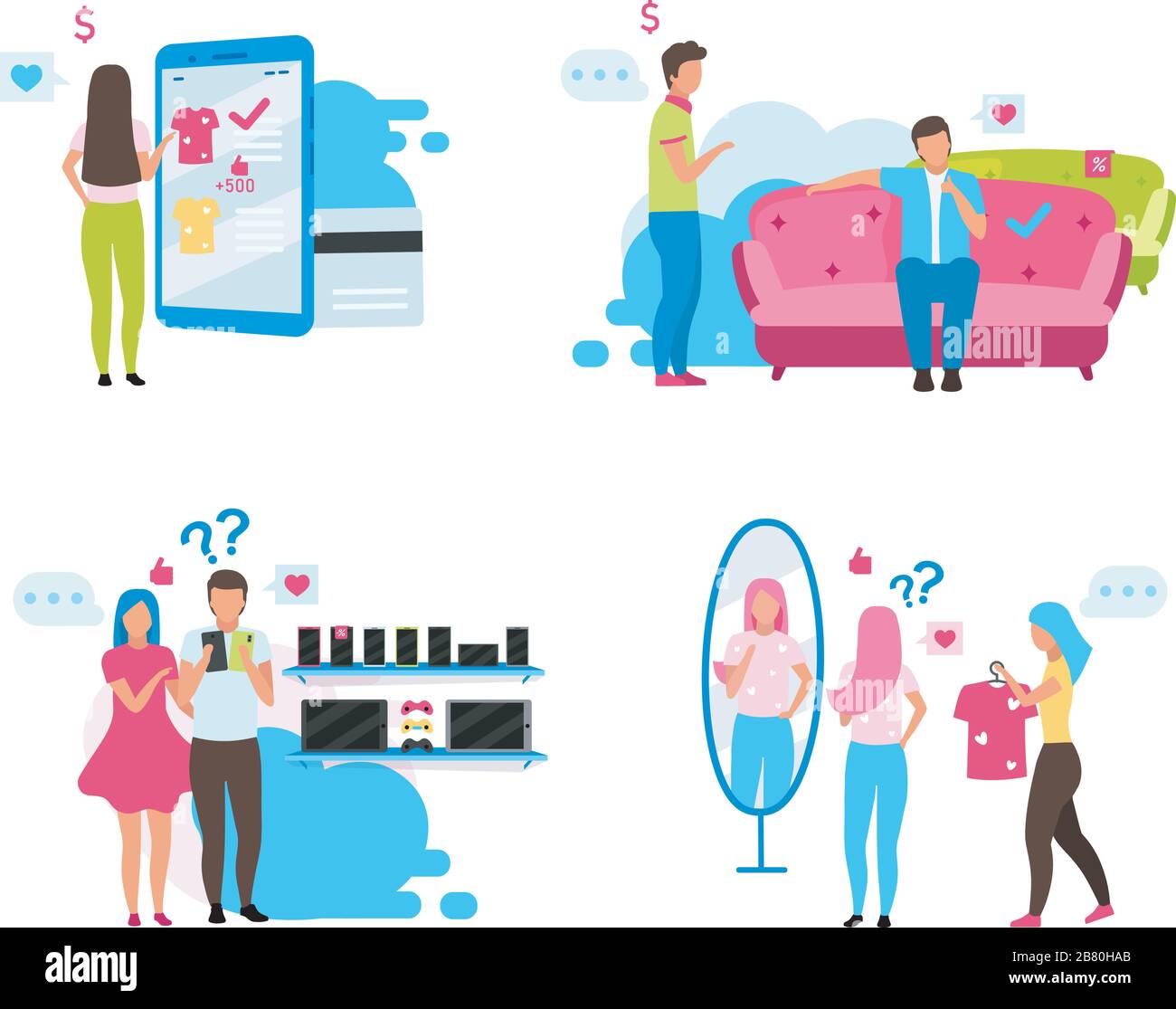 Clients choosing goods flat vector illustrations set Stock Vector Image ...