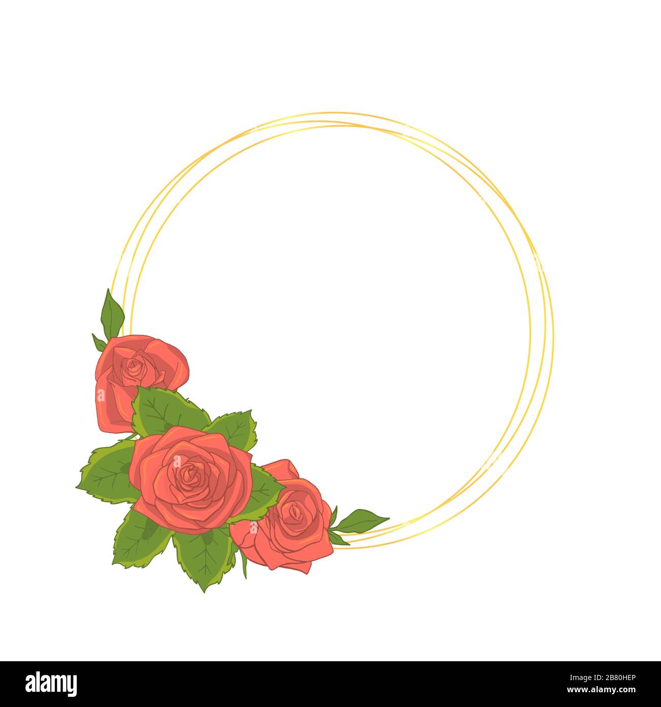 Round line frame with pink rose flower bouquets. Vector illustration ...