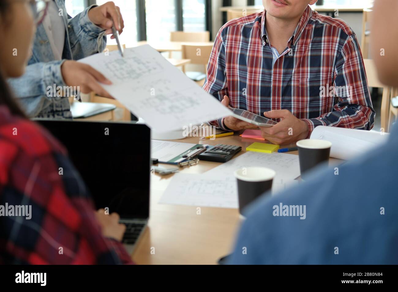 architect engineer interior designer team working discussing on house ...