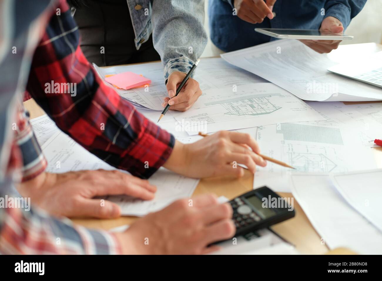 architect engineer interior designer team working discussing on house ...