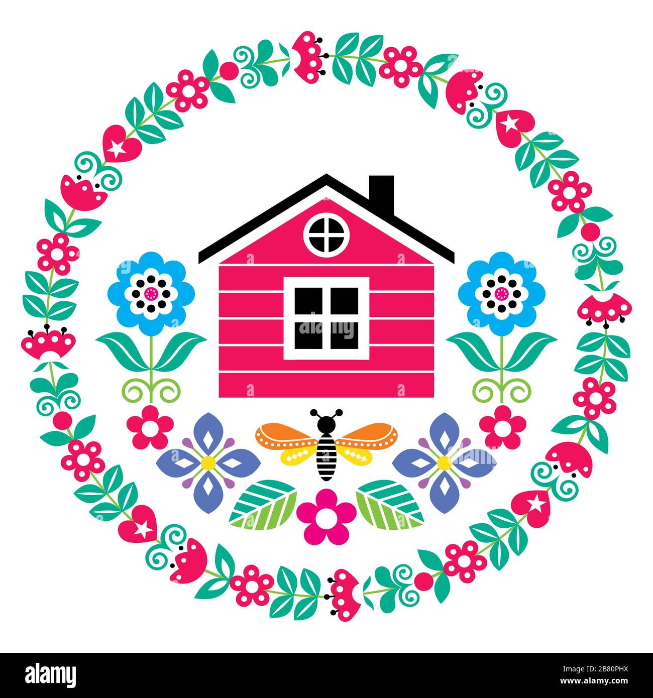 Scandinavian folk art vector cute floral pattern with Finnish or ...