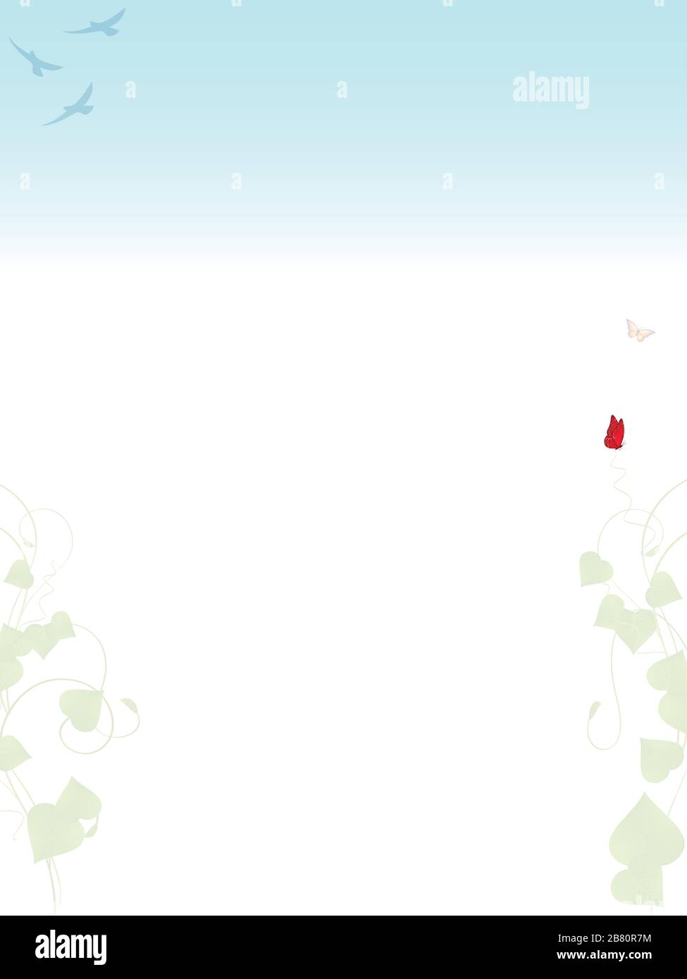 Blank Copy Space Paper Sheet With Spring Season Decoration Leafs Birds ...