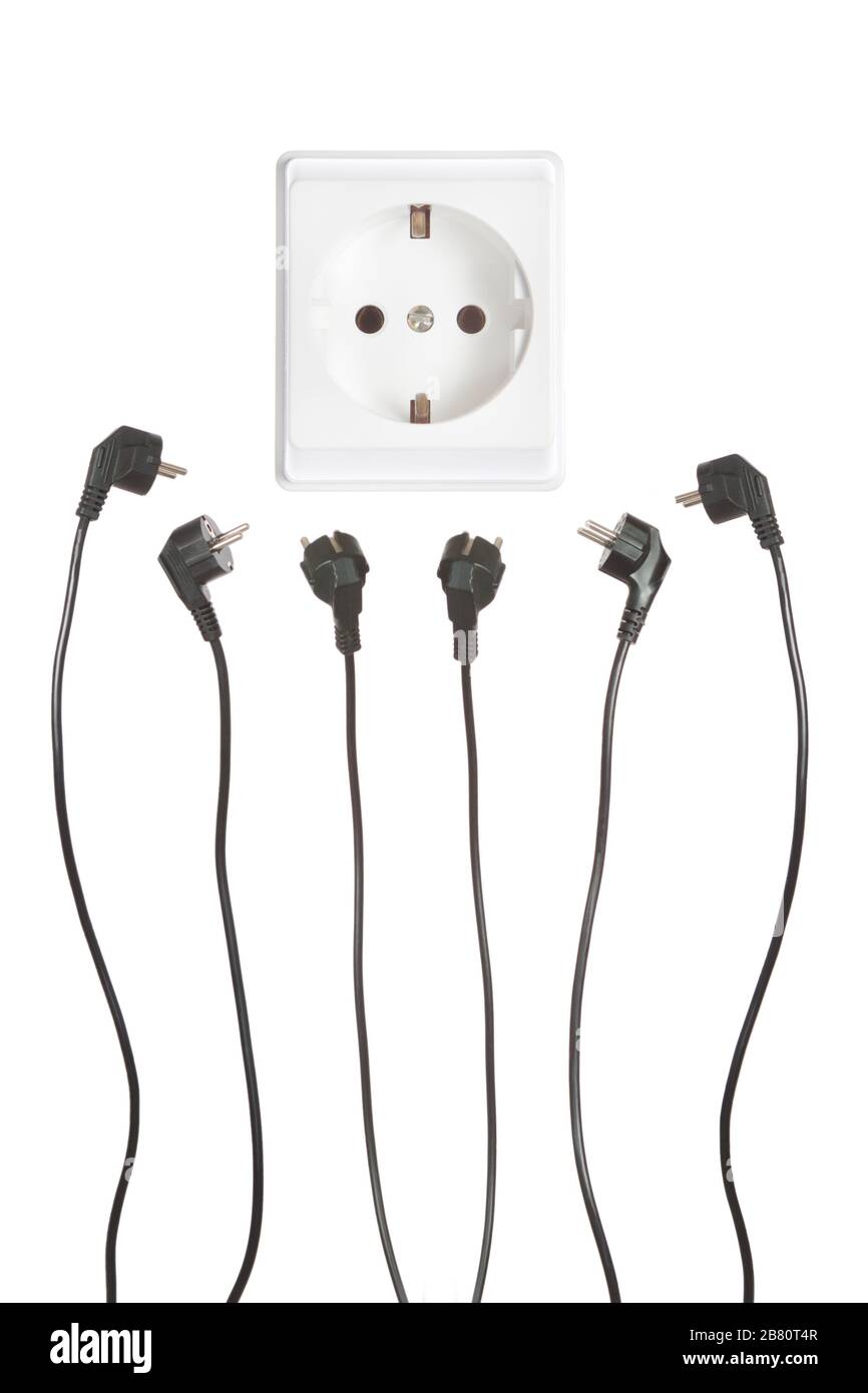 Electrical cable to the socket, outlet. On a white background Stock ...