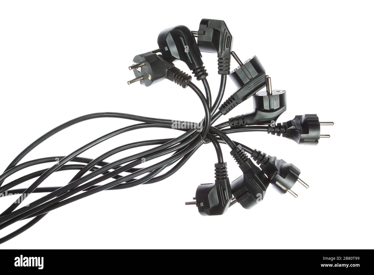 The group of cables with plugs. On a white background, closeup Stock ...