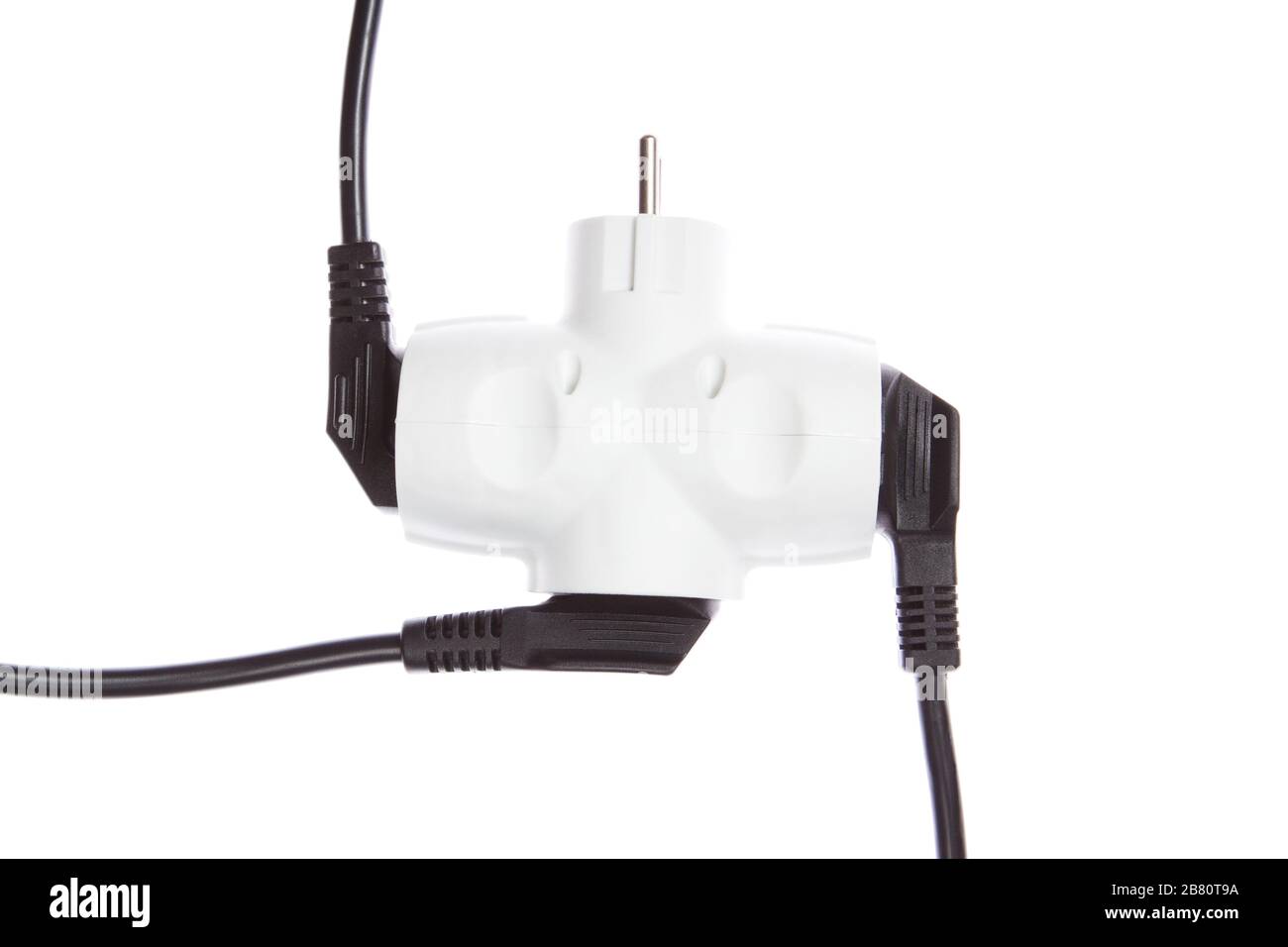The wires are connected to an electric tee.On a white background Stock ...