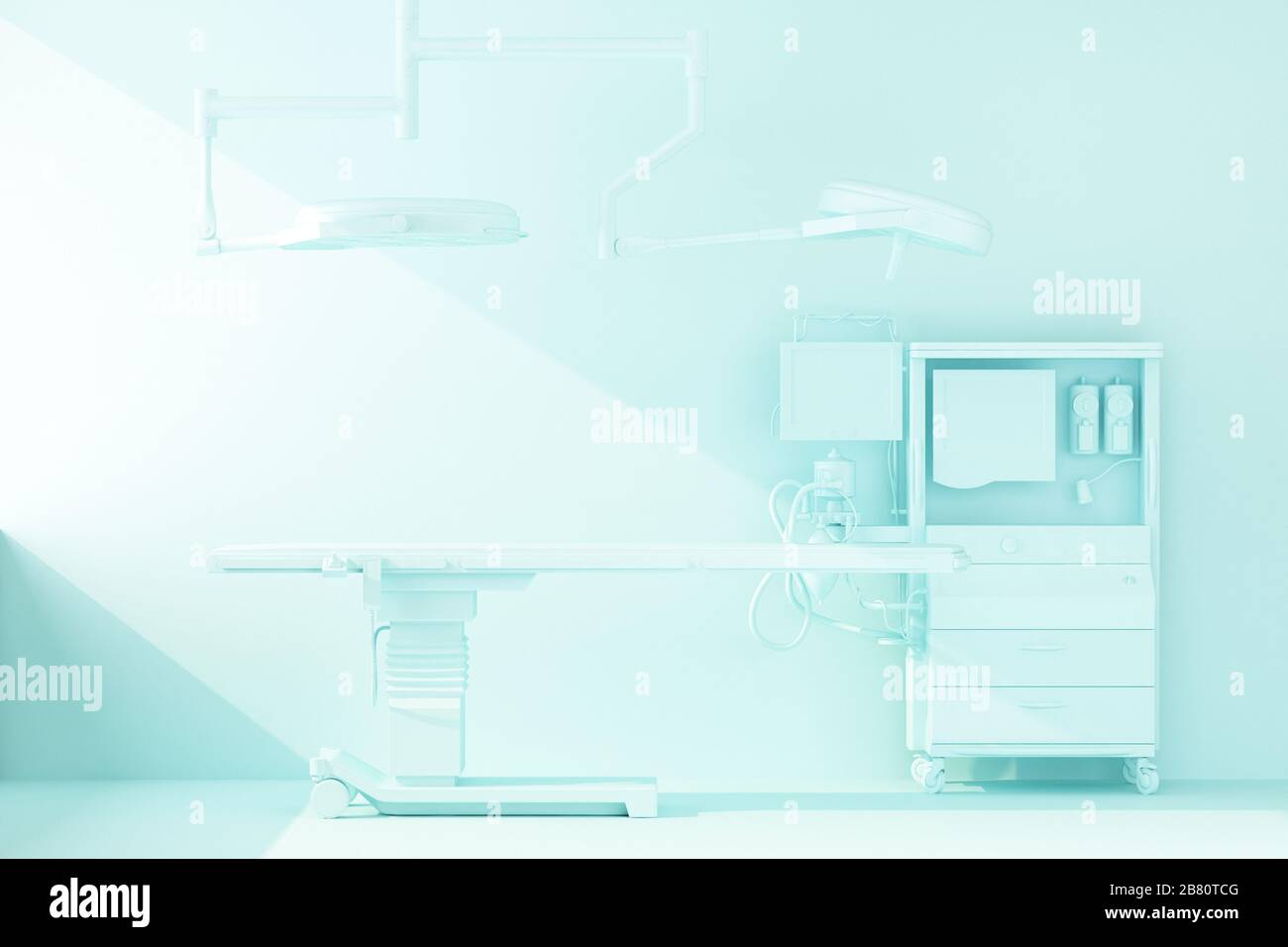 operating room with equipment in uniform green. 3d rendering Stock ...