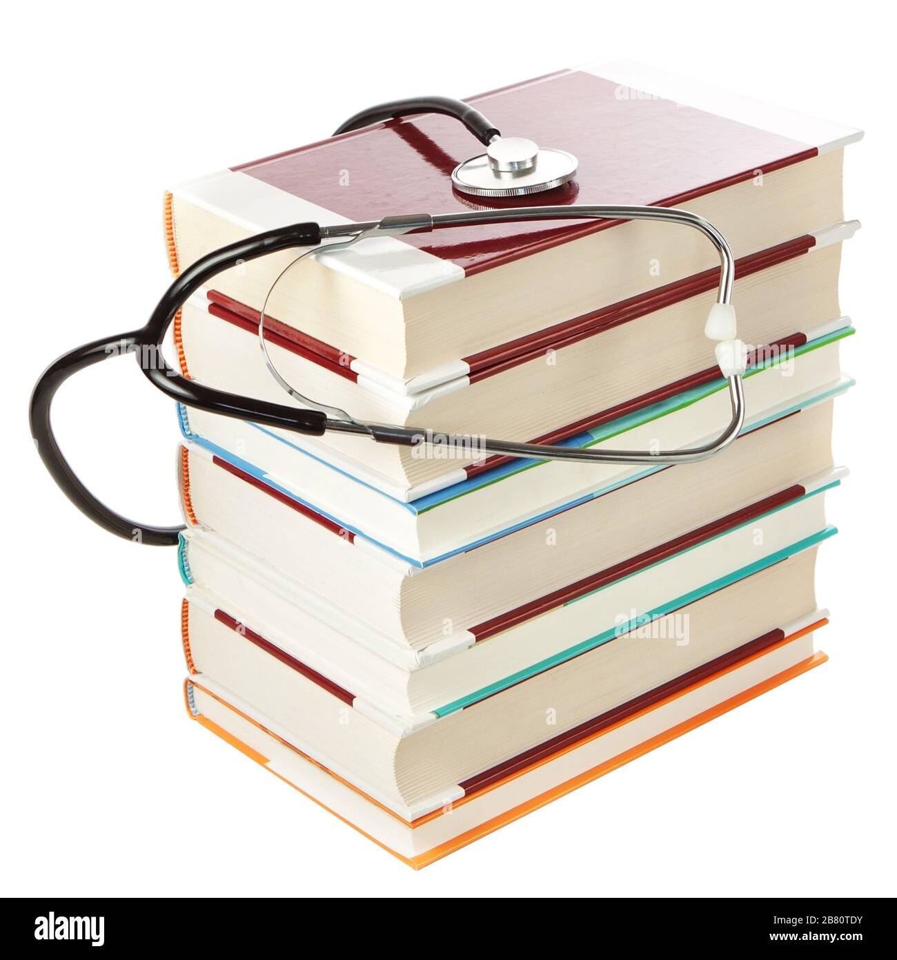 stack of books and a stethoscope. On a white background Stock Photo - Alamy