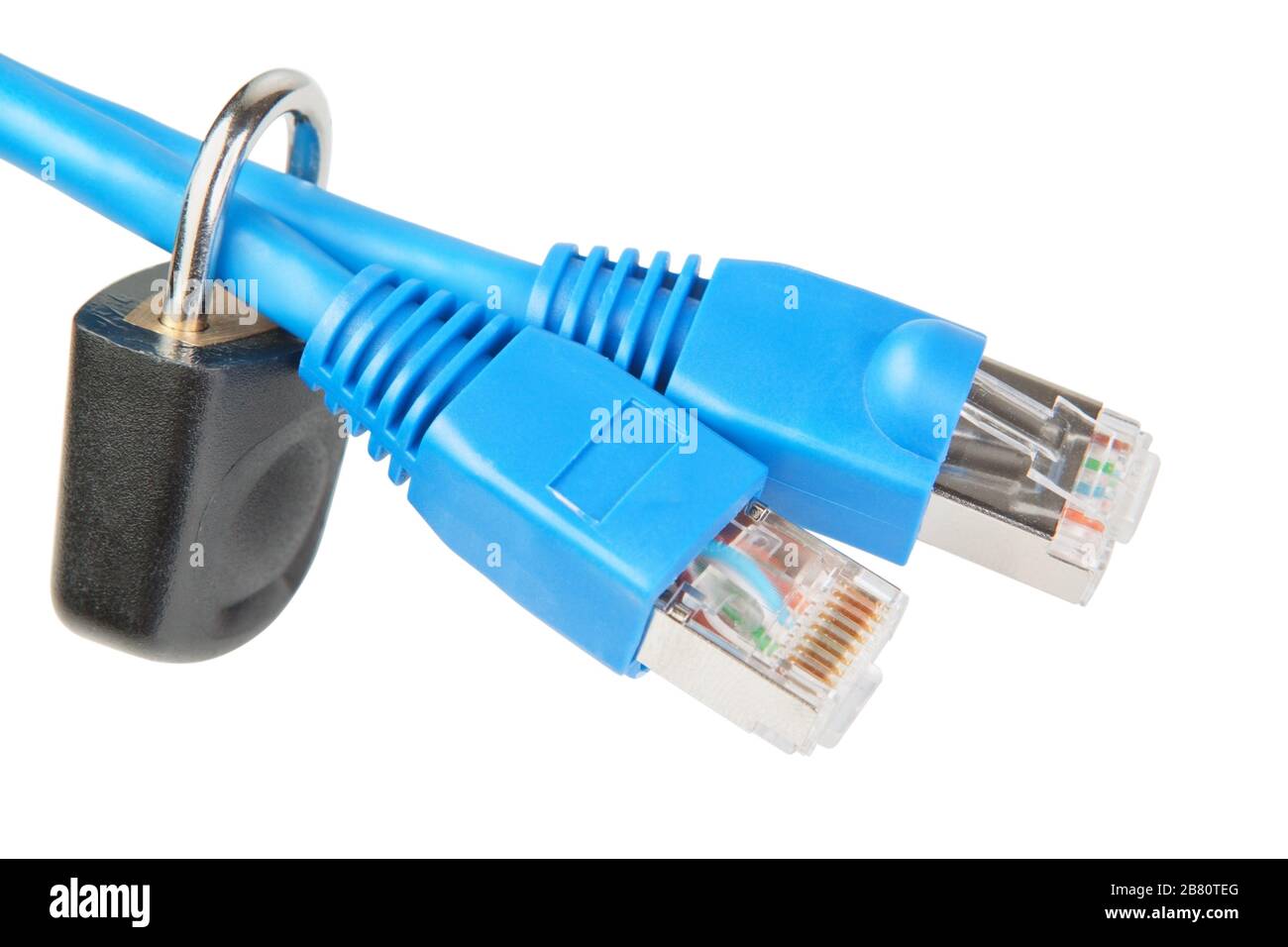 Lock on a network cable. On white background Stock Photo - Alamy