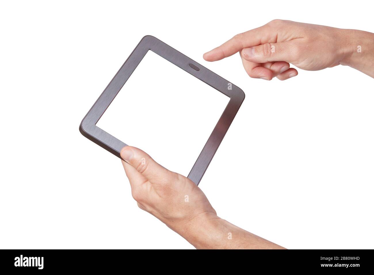 The new tablet in hand on white background Stock Photo - Alamy