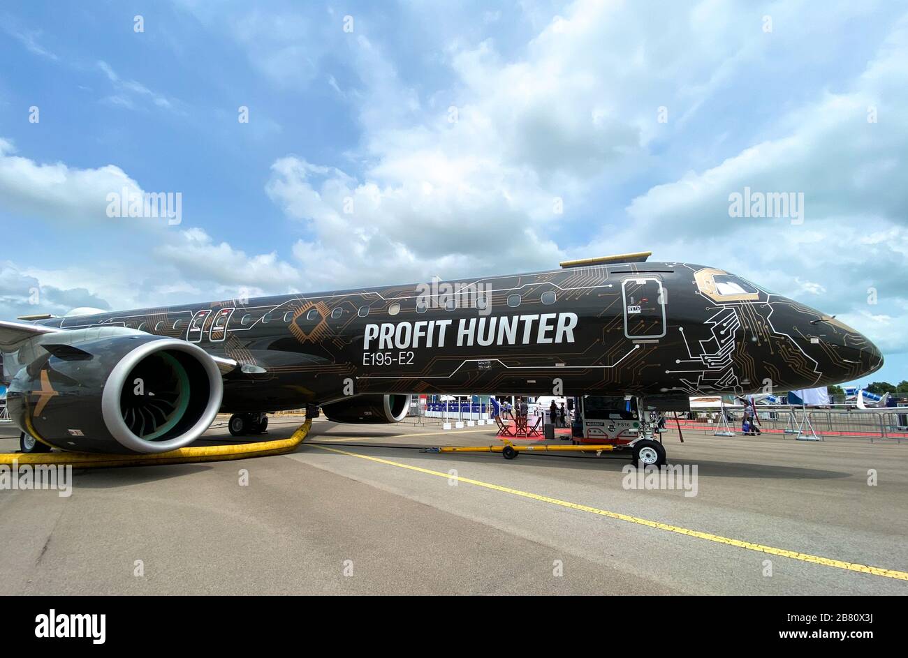 Singapore - Feb 12, 2020. Embraer E195-E2 Profit Hunter standing for ...