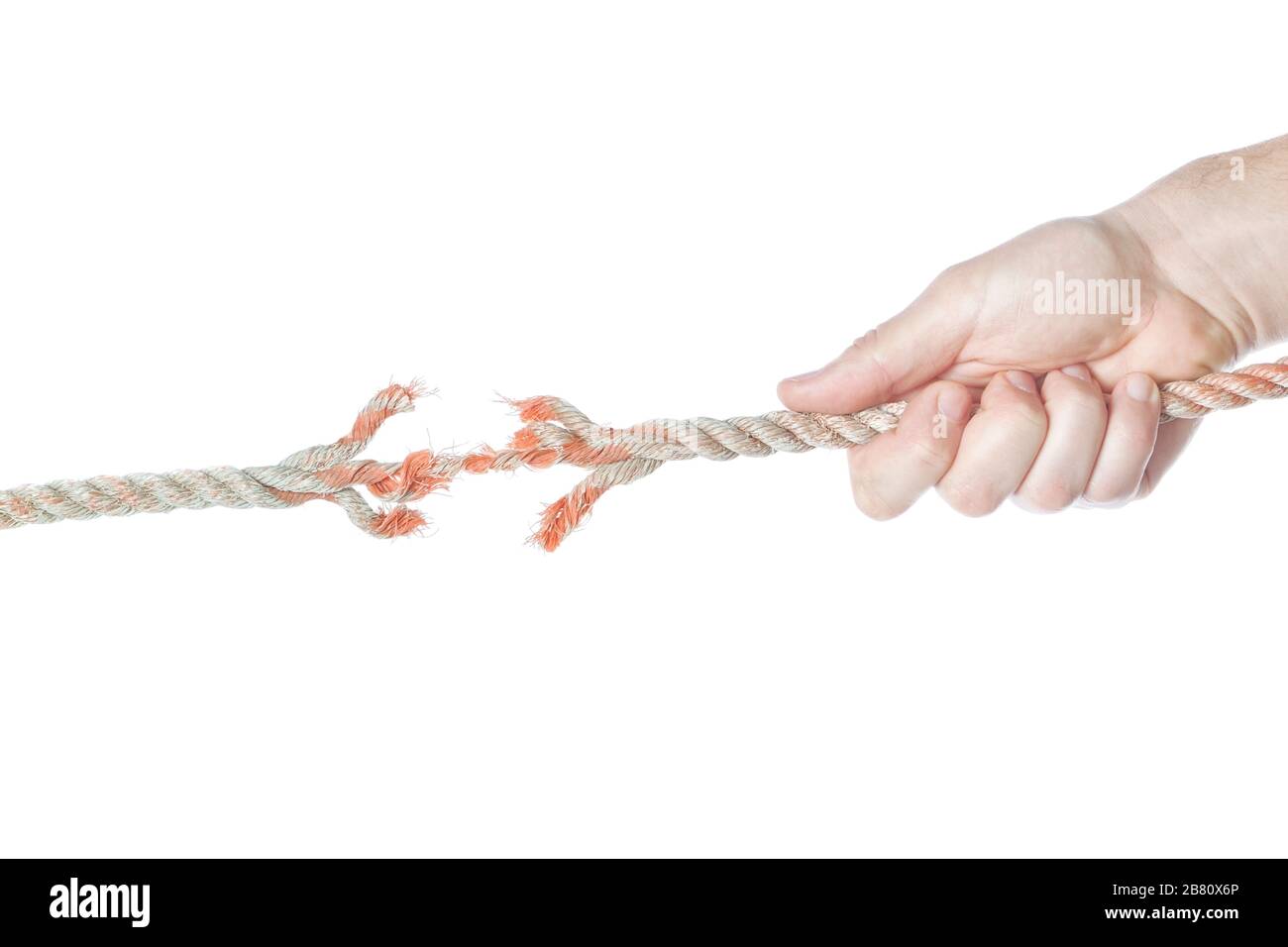 The rope is broken in the men's hands. On a white background Stock ...
