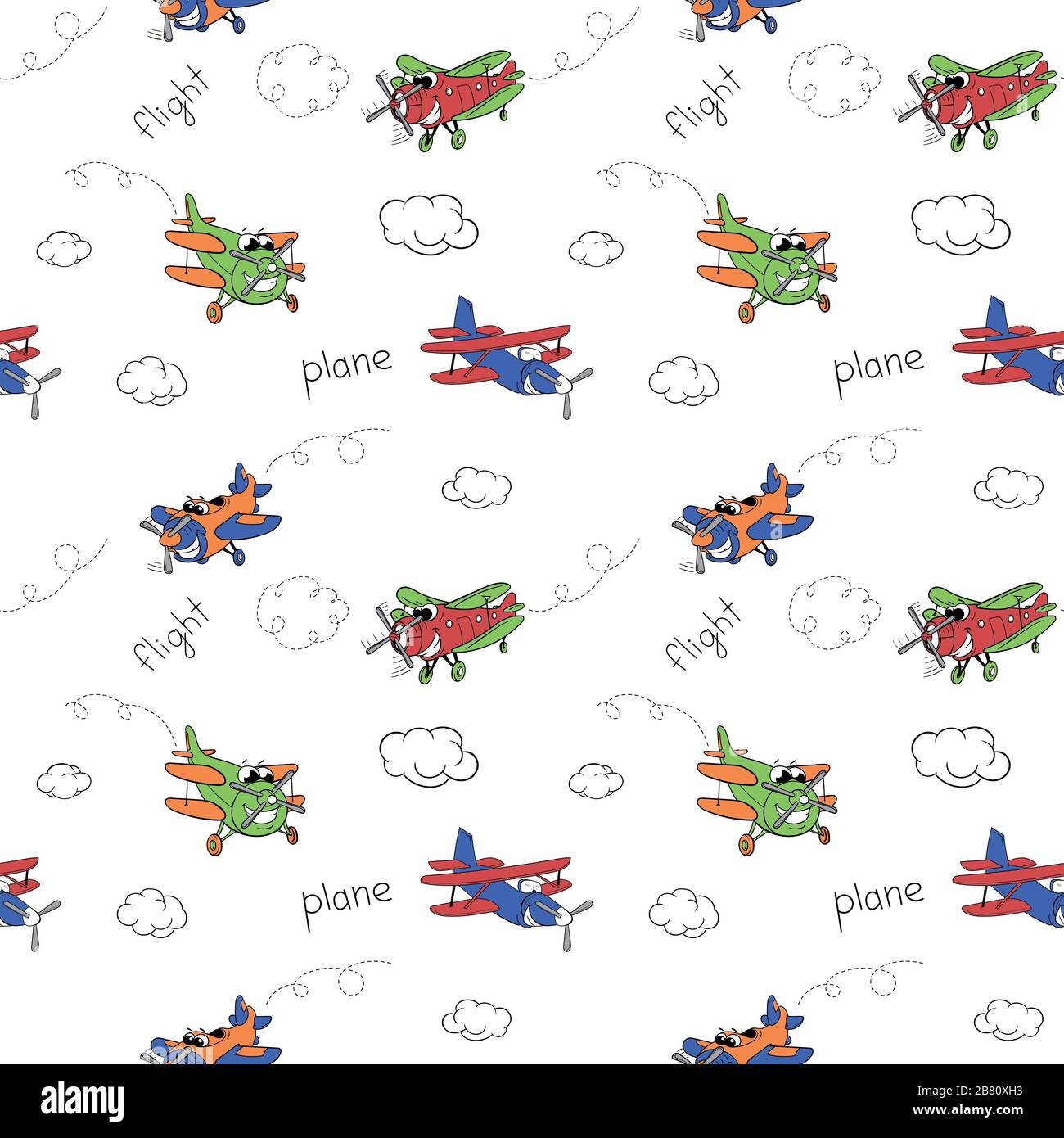 cartoon colored planes with eyes for children. seamless vector pattern ...