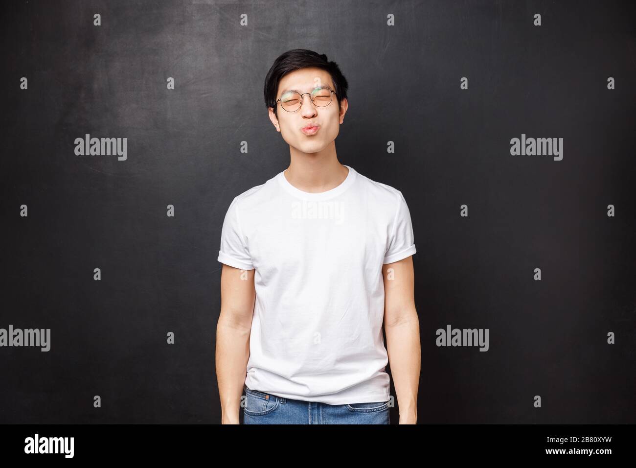 Relationship, romance and couple concept. Cute silly asian boyfriend ...