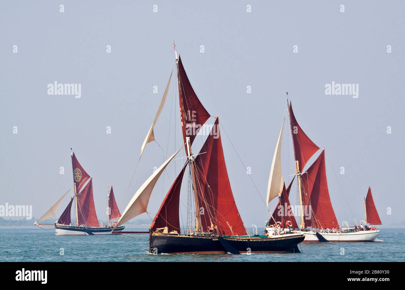 The Thames sailing barges Edme, Reminder and Cambria in full sail Stock ...