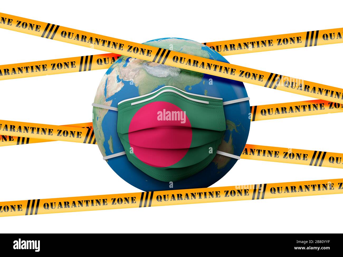 Bangladesh flag protective medical mask quarantine zone. 3D Rendering ...