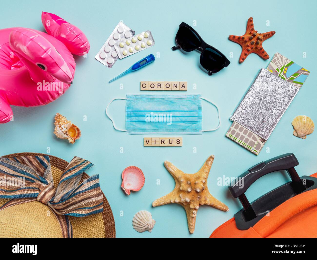 Coronavirus covid-19 and travel concept. Summer vacation and beach rest ...