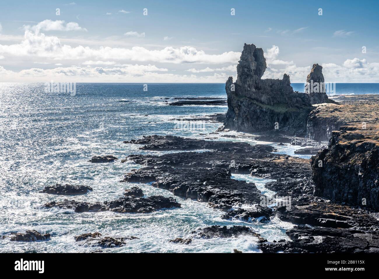 Londrangar basalt rock monolith at the southcoast of Snaefellsness ...