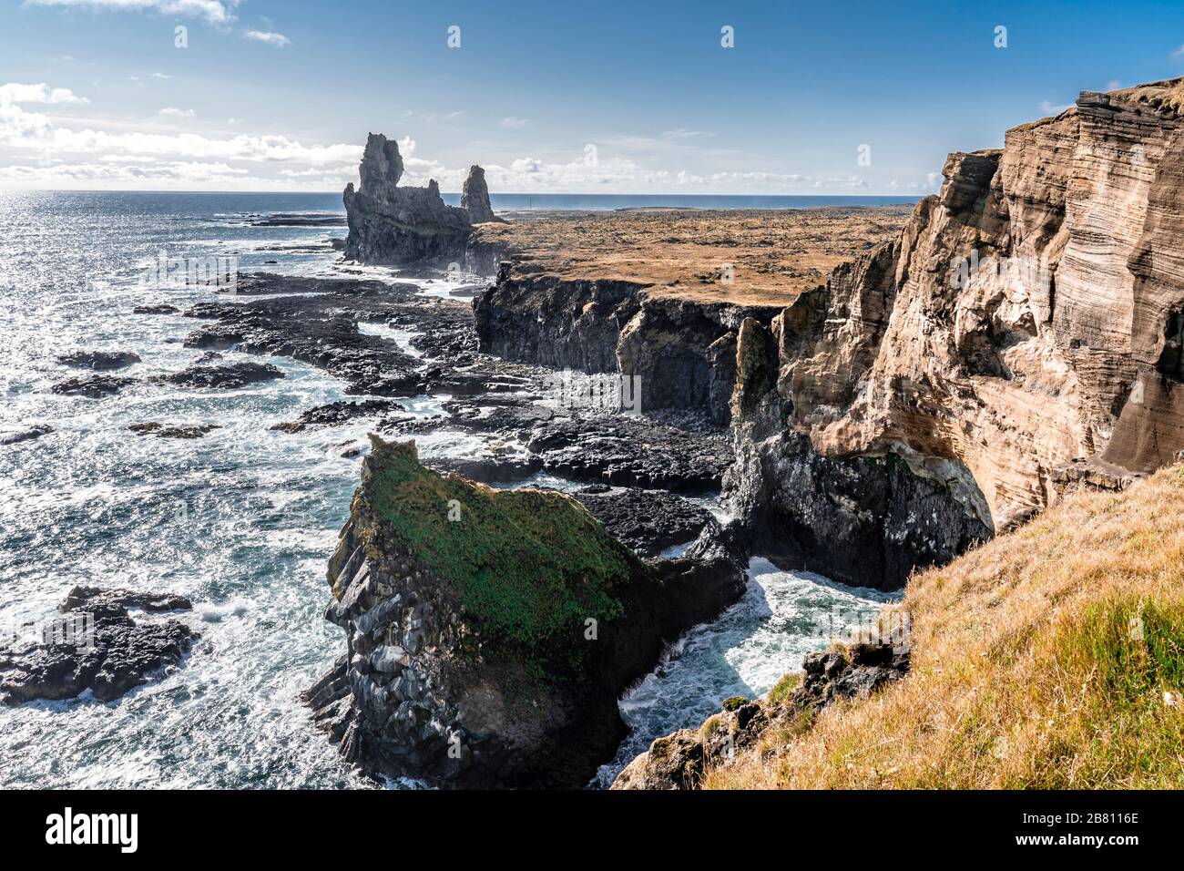 Londrangar basalt rock monolith at the southcoast of Snaefellsness ...