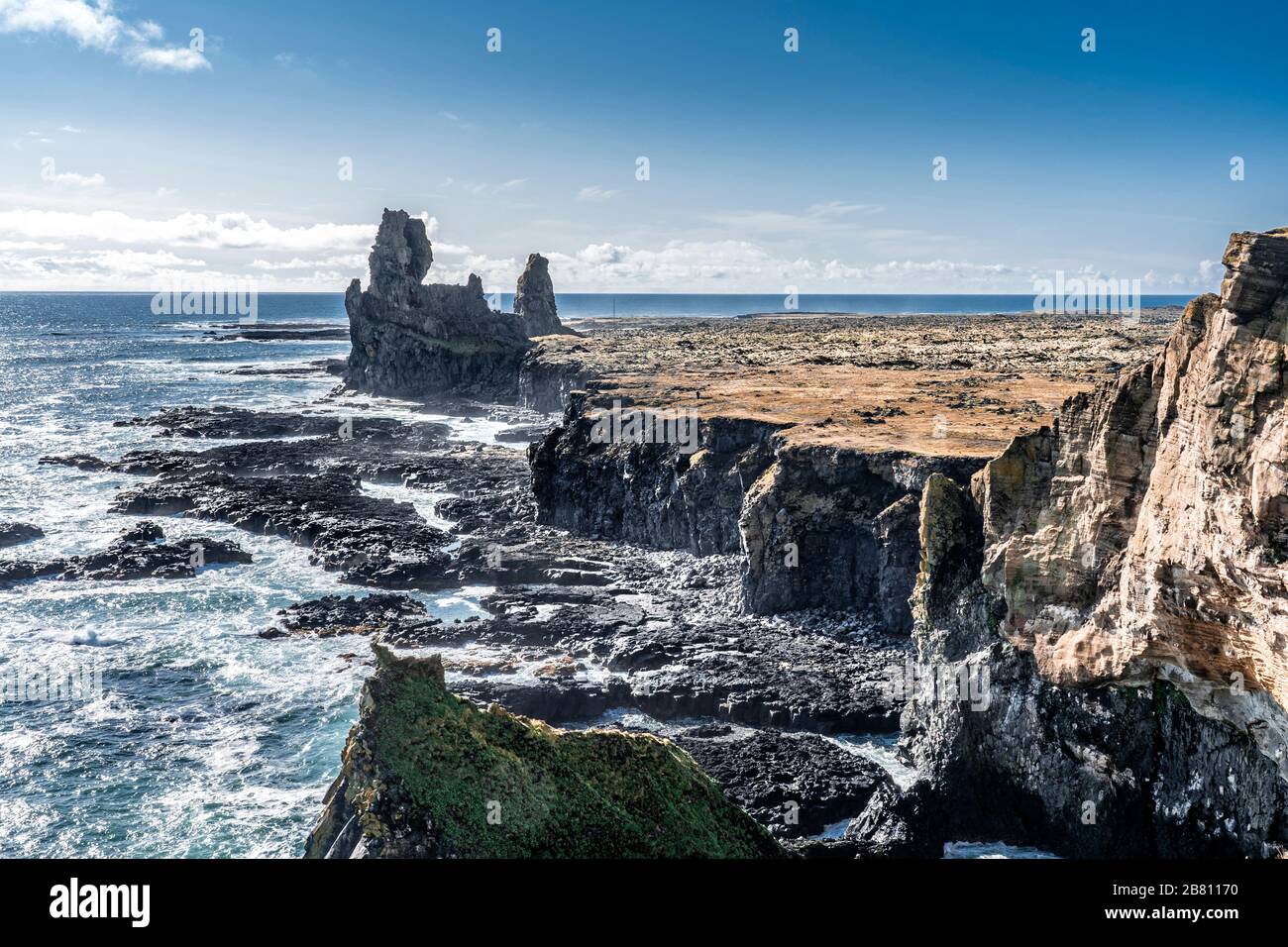 Londrangar basalt rock monolith at the southcoast of Snaefellsness ...