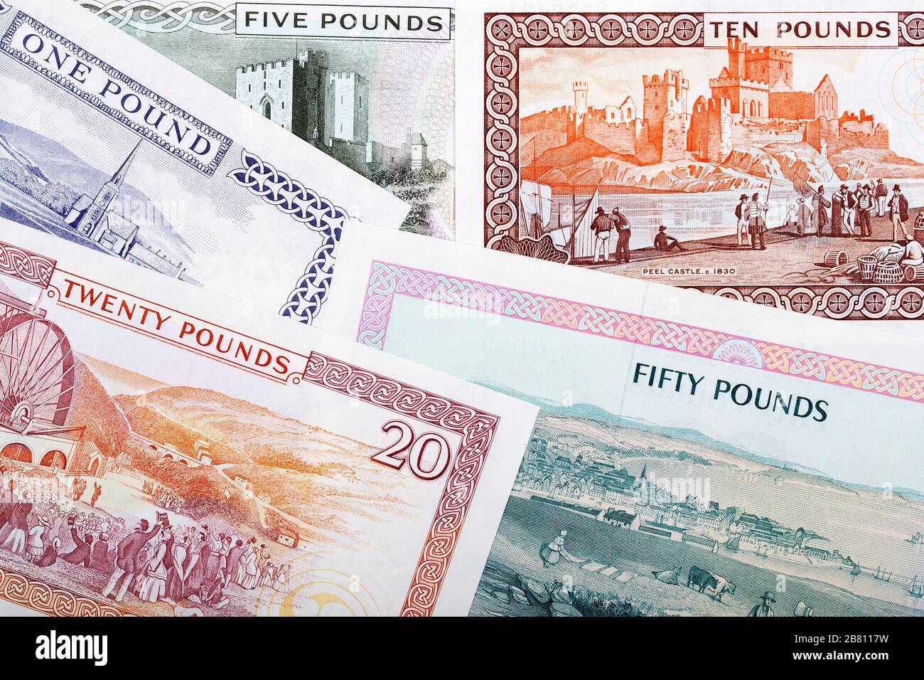 Currency of the Isle of Man - Pounds a business background Stock Photo ...