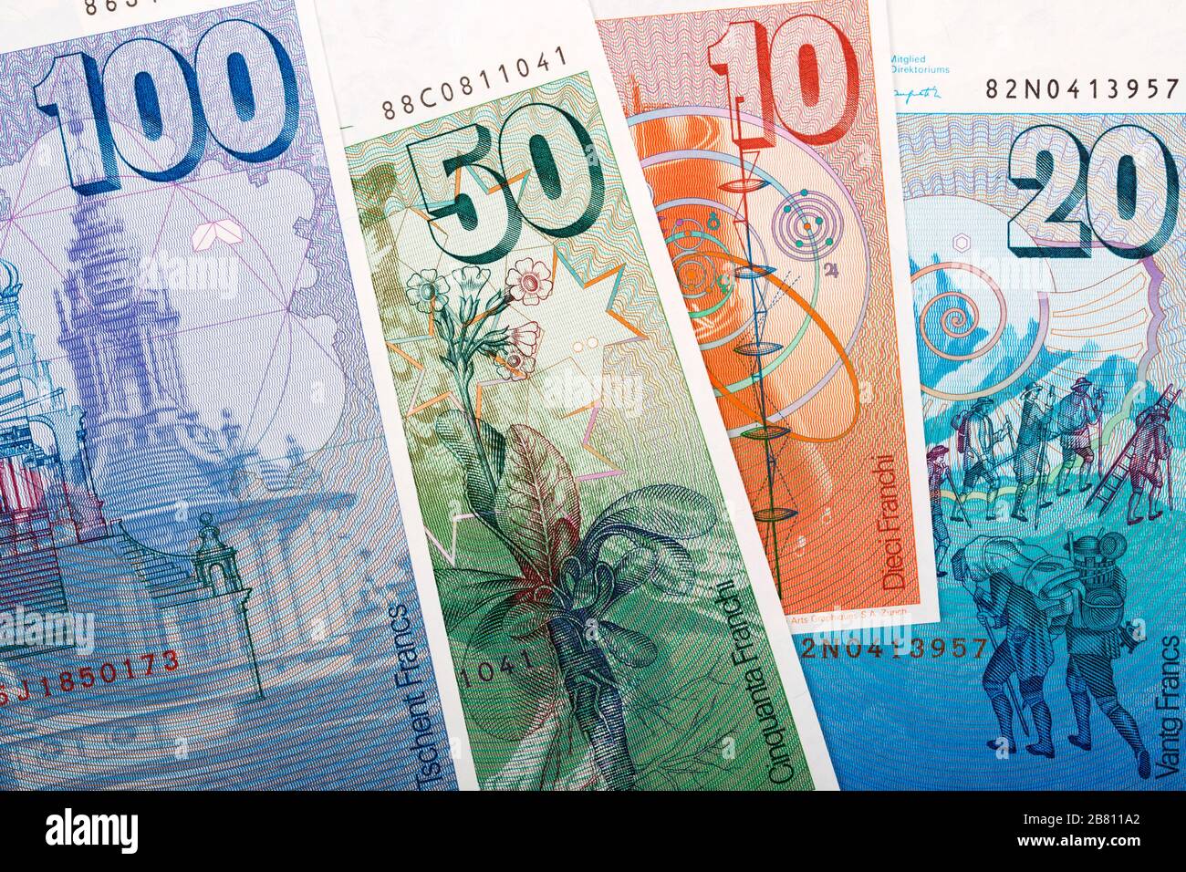 Swiss money - Francs a business background Stock Photo - Alamy