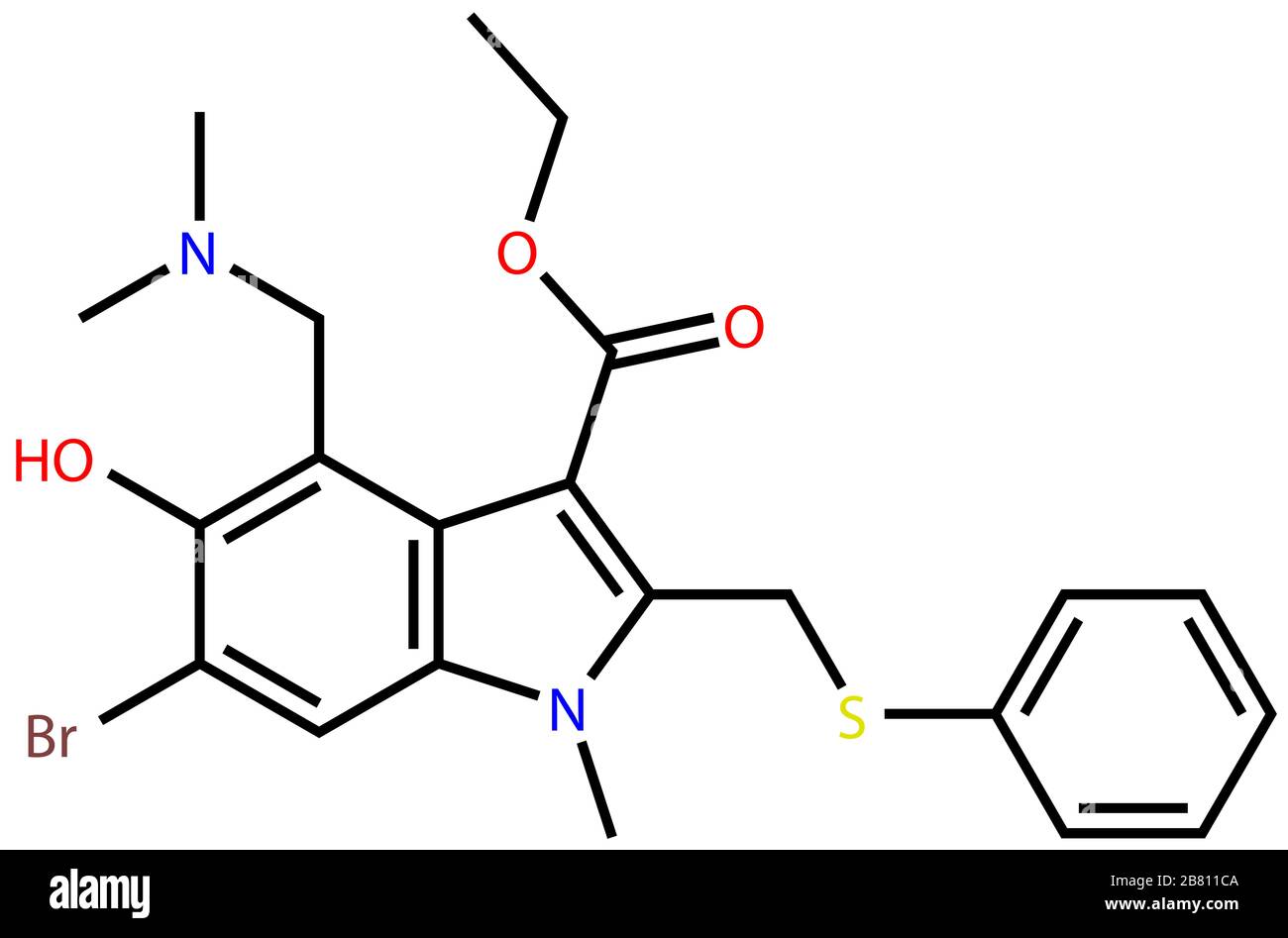 Structural formula of antiviral Umifenovir, active against the COVID-19 ...