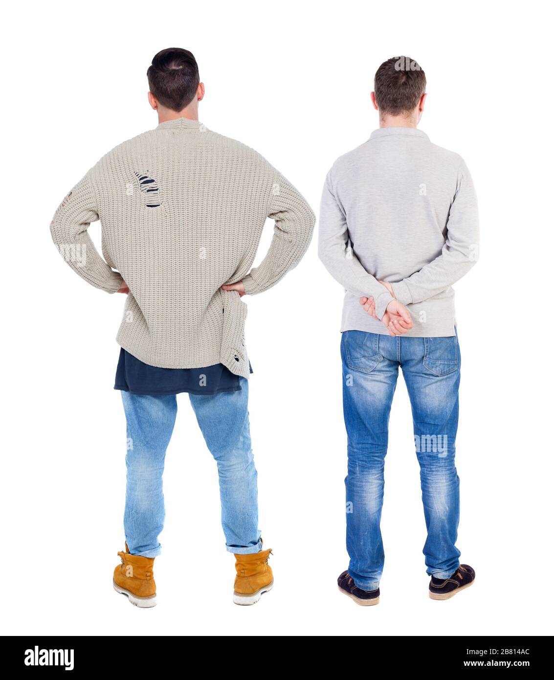 Back view two man in sweater. Rear view people collection. backside ...