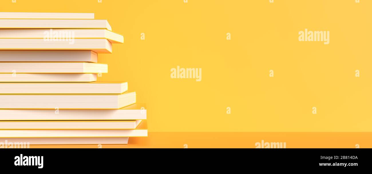 Yellow books isolated on yellow background with copy space. Creative ...