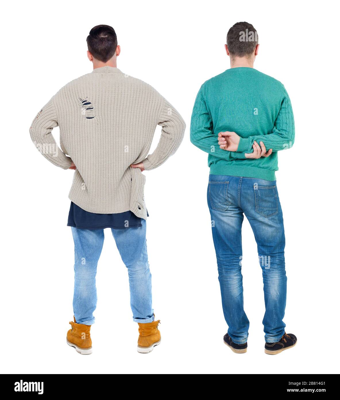 Back view two man in sweater. Rear view people collection. backside ...