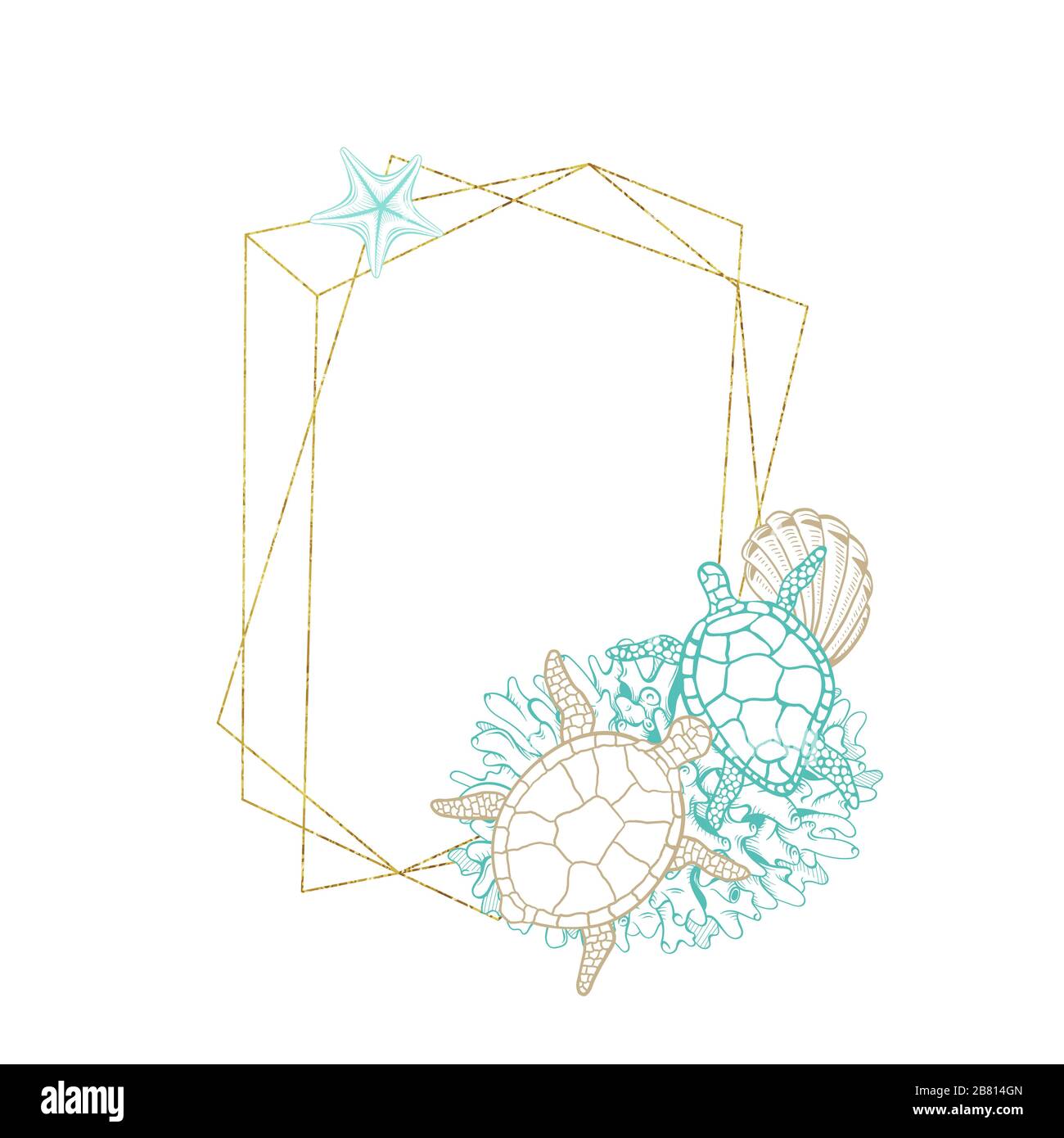 Seashell and marine algae package label, vector modern premium golden ...