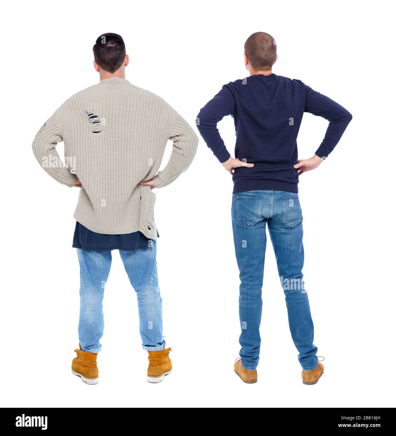 Back view two man in sweater. Rear view people collection. backside ...