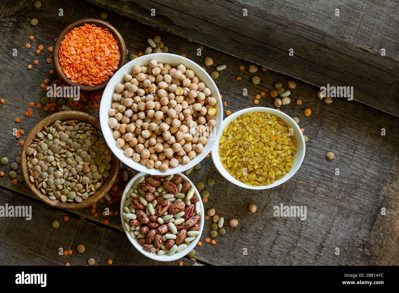 Diet and healthy eating concept, vegan protein source. Raw of legumes ...