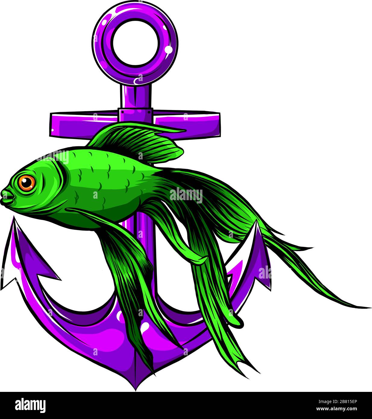 vector silhouette of sea animals with anchor Stock Vector Image & Art ...