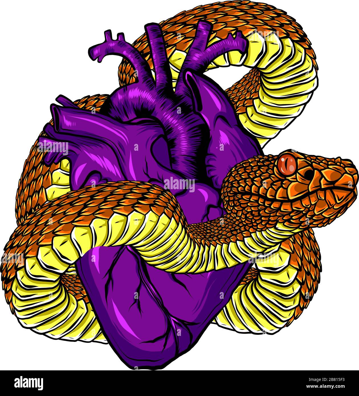 Colorful tattoo snake around heart vector illustration Stock Vector ...