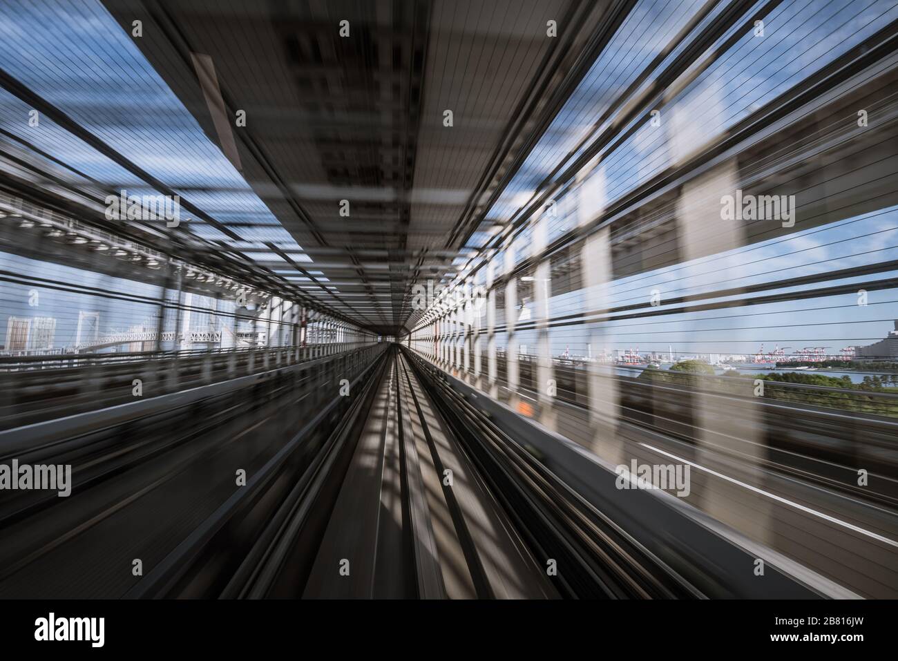 motion-blurred view from a moving train running in tunnel Stock Photo ...