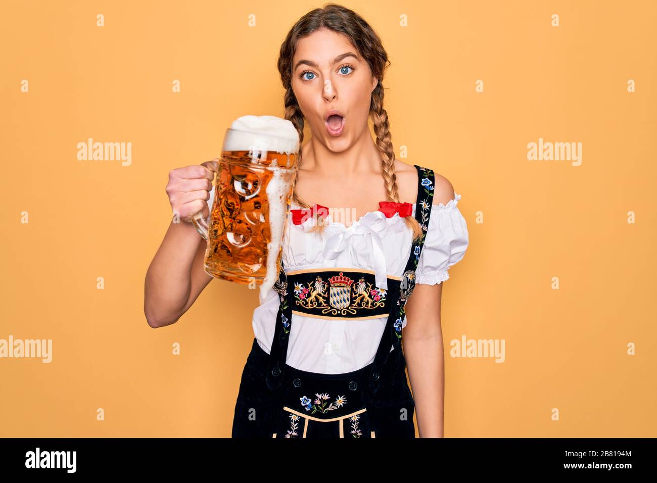 Beautiful blonde german woman with blue eyes wearing octoberfest dress ...