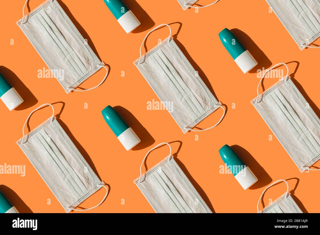 Creative pattern of bottles of nose drops and medical masks for ...