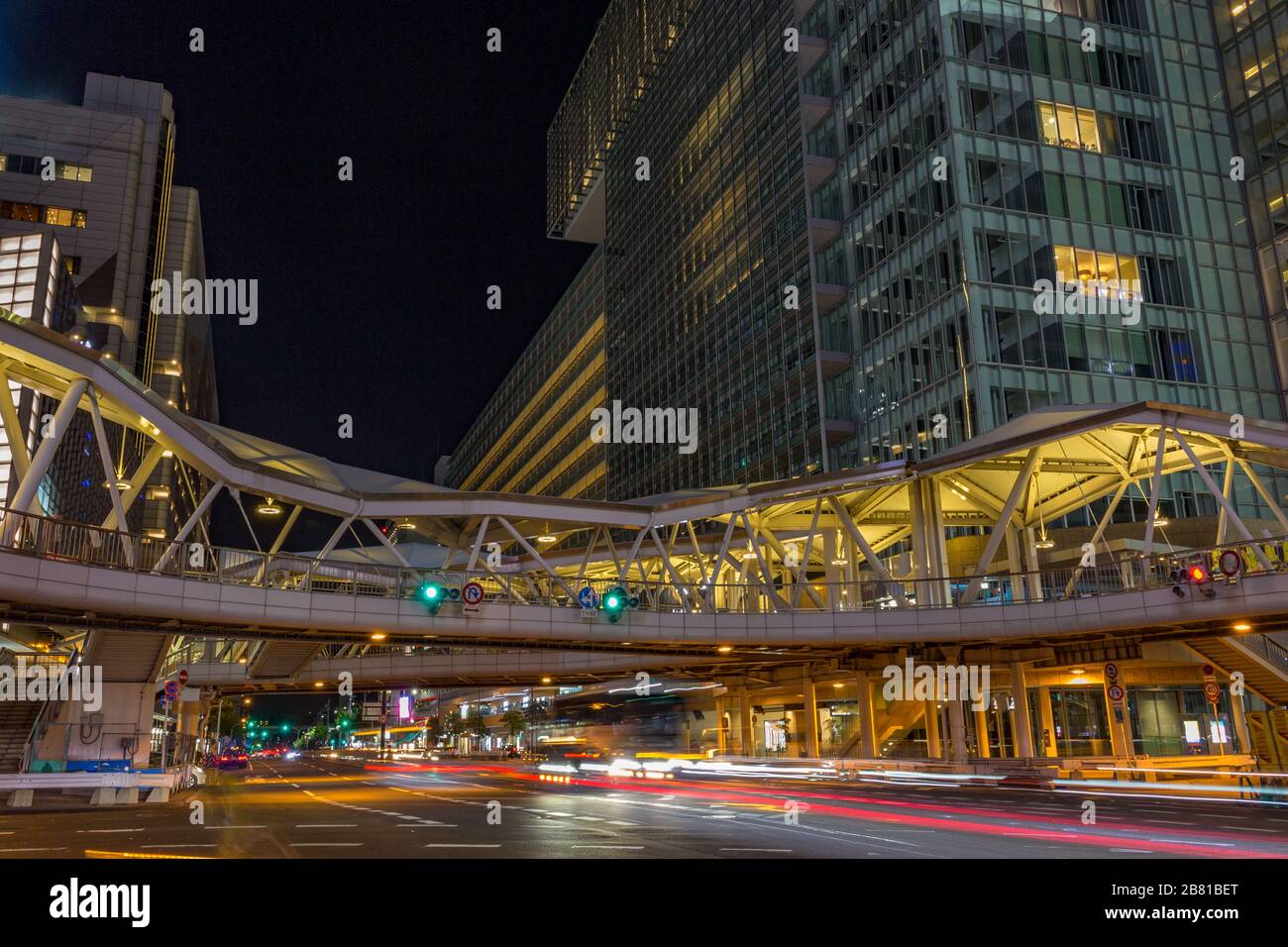 Long exposure night view of Tennoji district of Osaka, Japan, showing ...