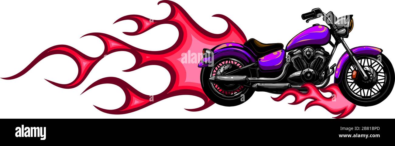 vector illustration Flaming Bike Chopper Ride Front View Stock Vector ...